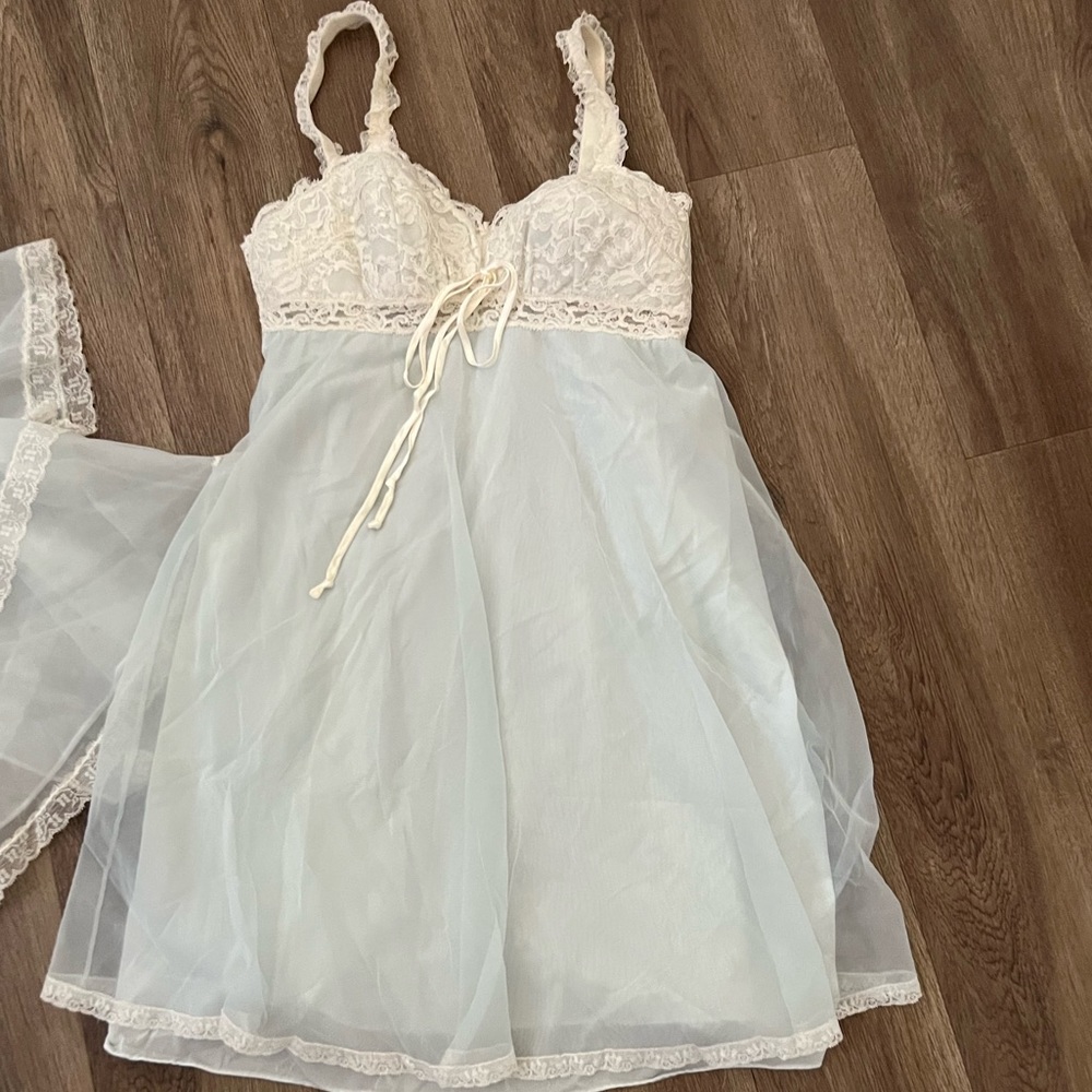 Vintage Lace Baby Blue Babydoll And Sheer Coverup - Gem
